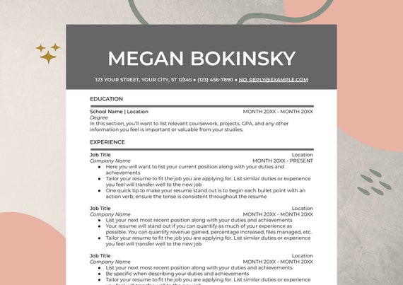 Color Block Professional Resume Template DIGITAL FILE - Etsy
