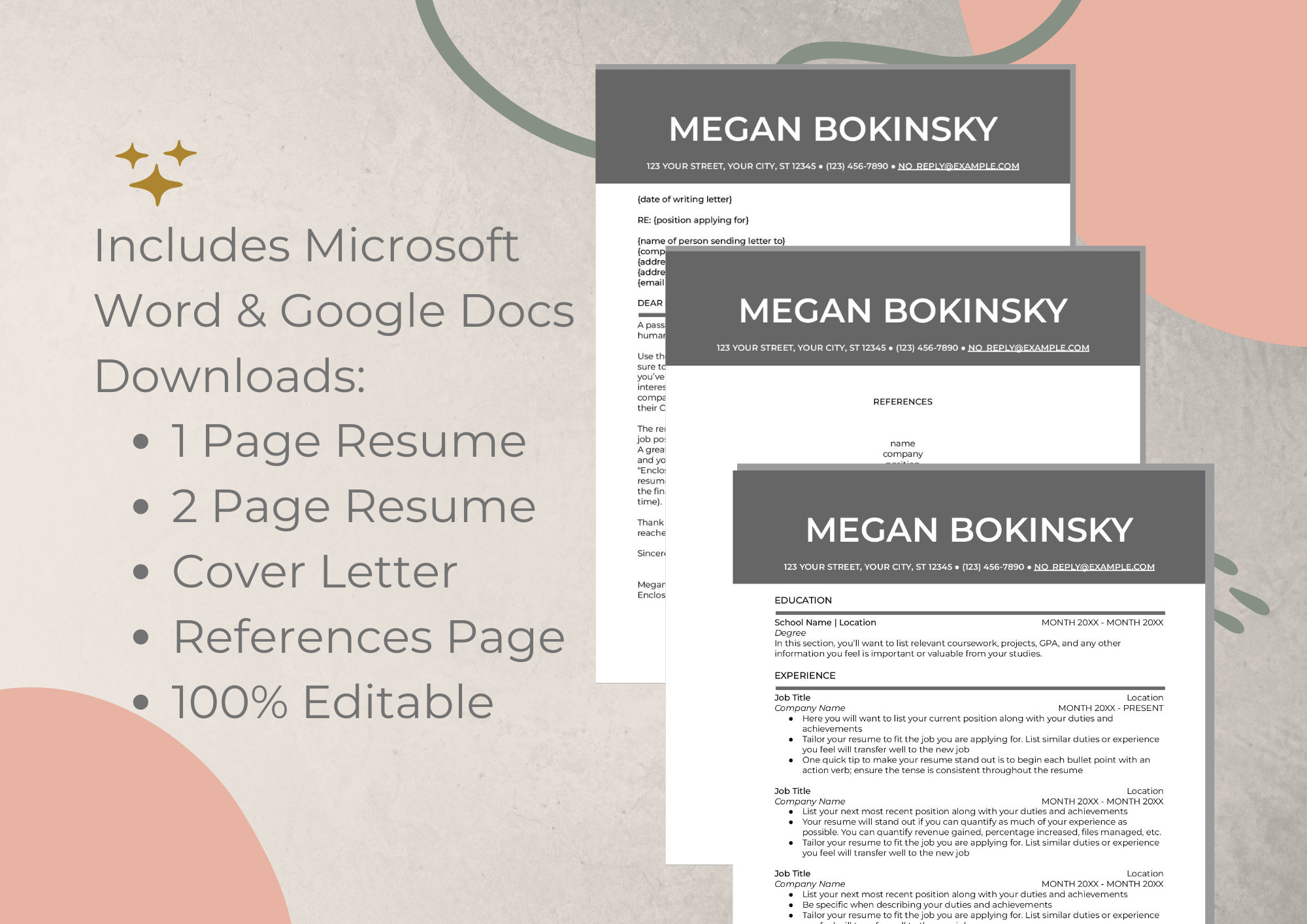 Color Block Professional Resume Template DIGITAL FILE Resume, Cover ...