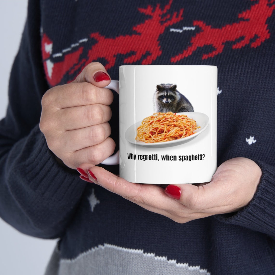 Spaghetti Regretti Funny Meme Raccoon Gag Gift Ceramic Mug - Etsy