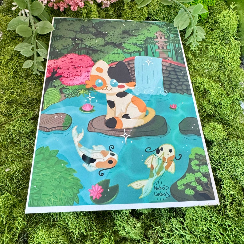 Koi Pond Neko Art Print - Etsy
