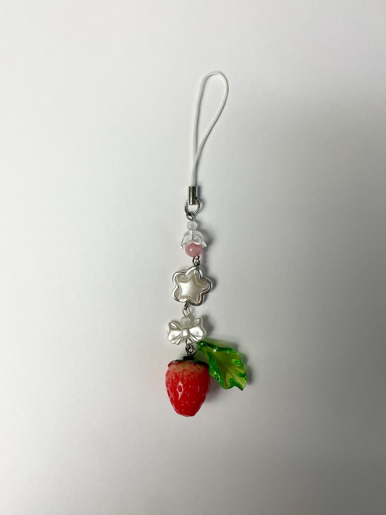 Strawberry Phone Charm Keychain - Etsy