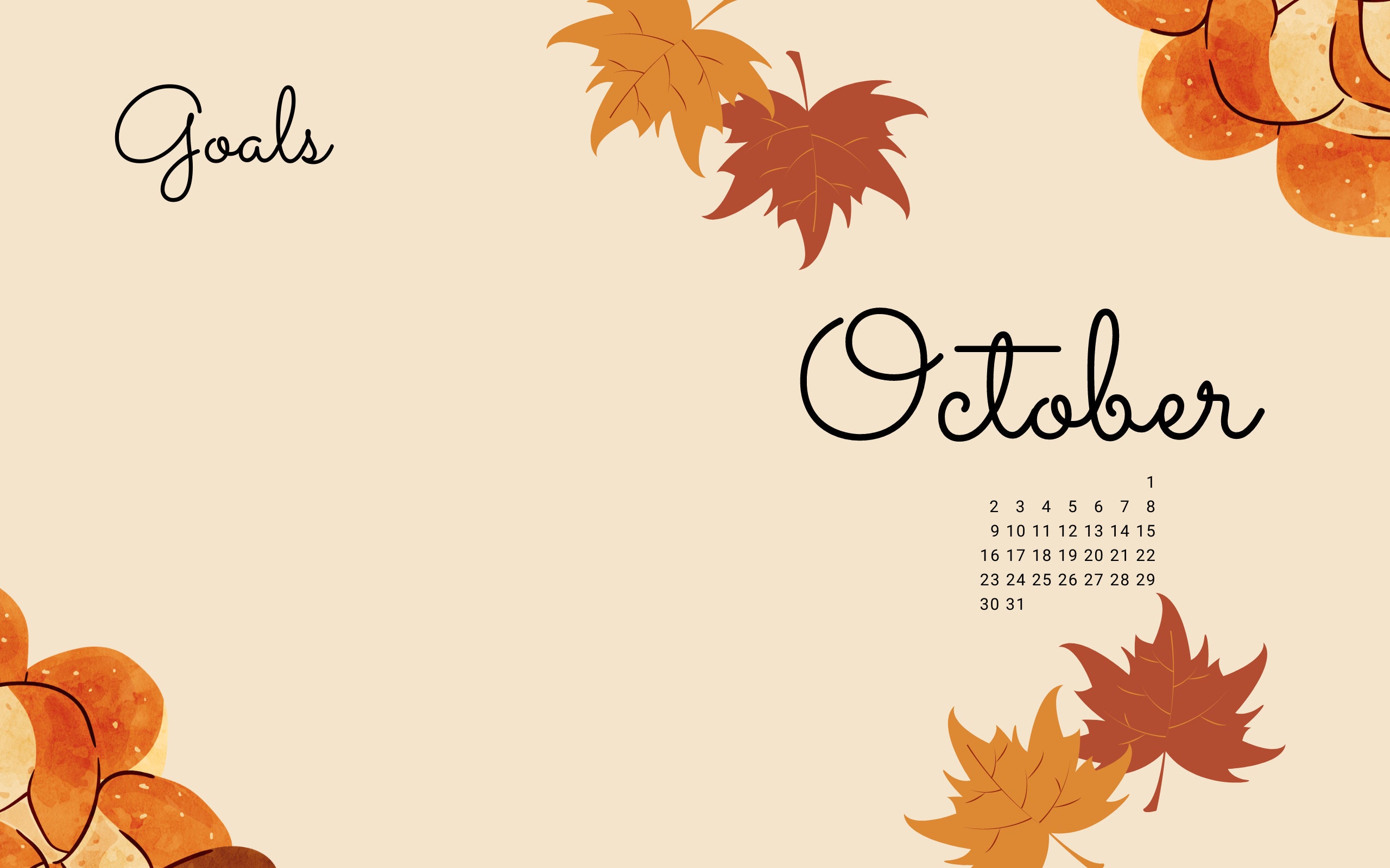 October Calendar With Goals - Etsy