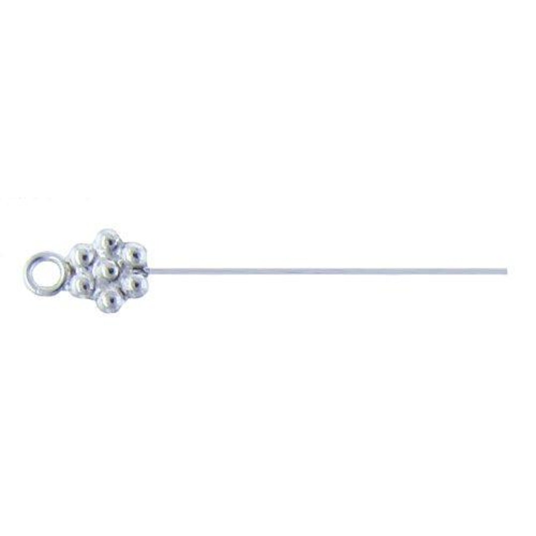 Sterling Silver, 22.0 Gauge 2.0 Inch Fancy Pin With Dotted Flower Head ...