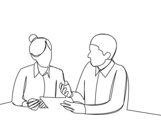 Continuous Line Drawing of Business Man and Business Woman Discussion ...