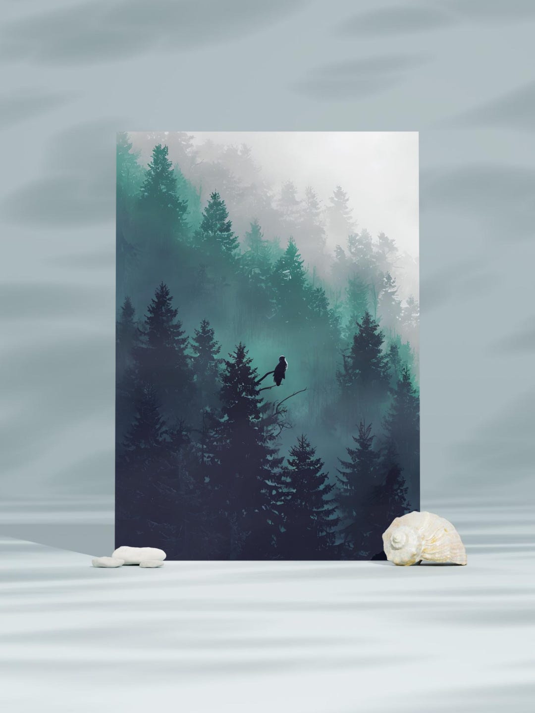 Dark Forest Wall Art Download – Mystical Pine Trees With Raven – Moody ...
