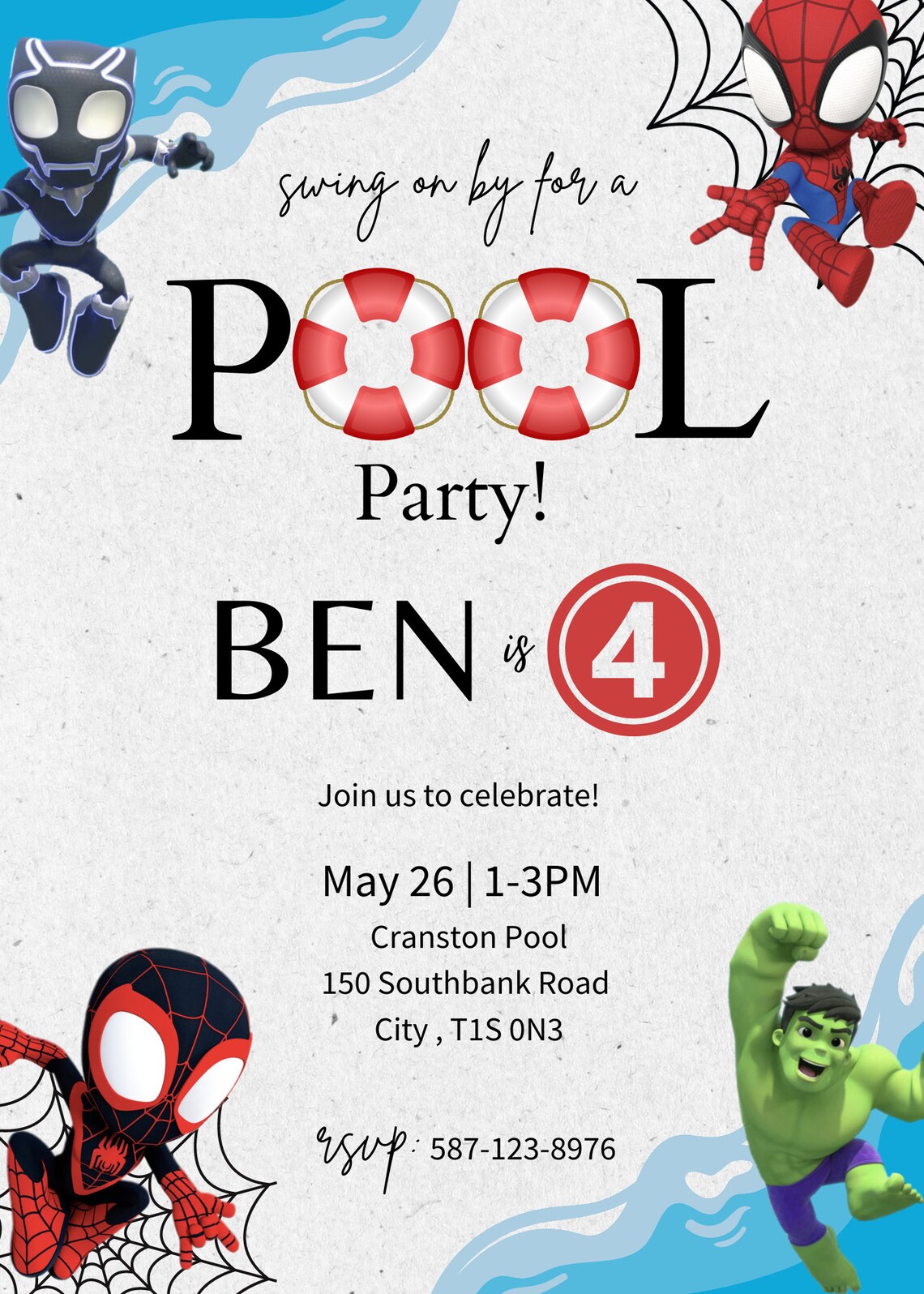 Spidey and Friends Pool Party Invitation, Personalized Invite ...