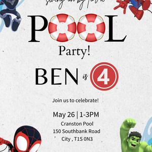 Spidey and Friends Pool Party Invitation, Personalized Invite ...
