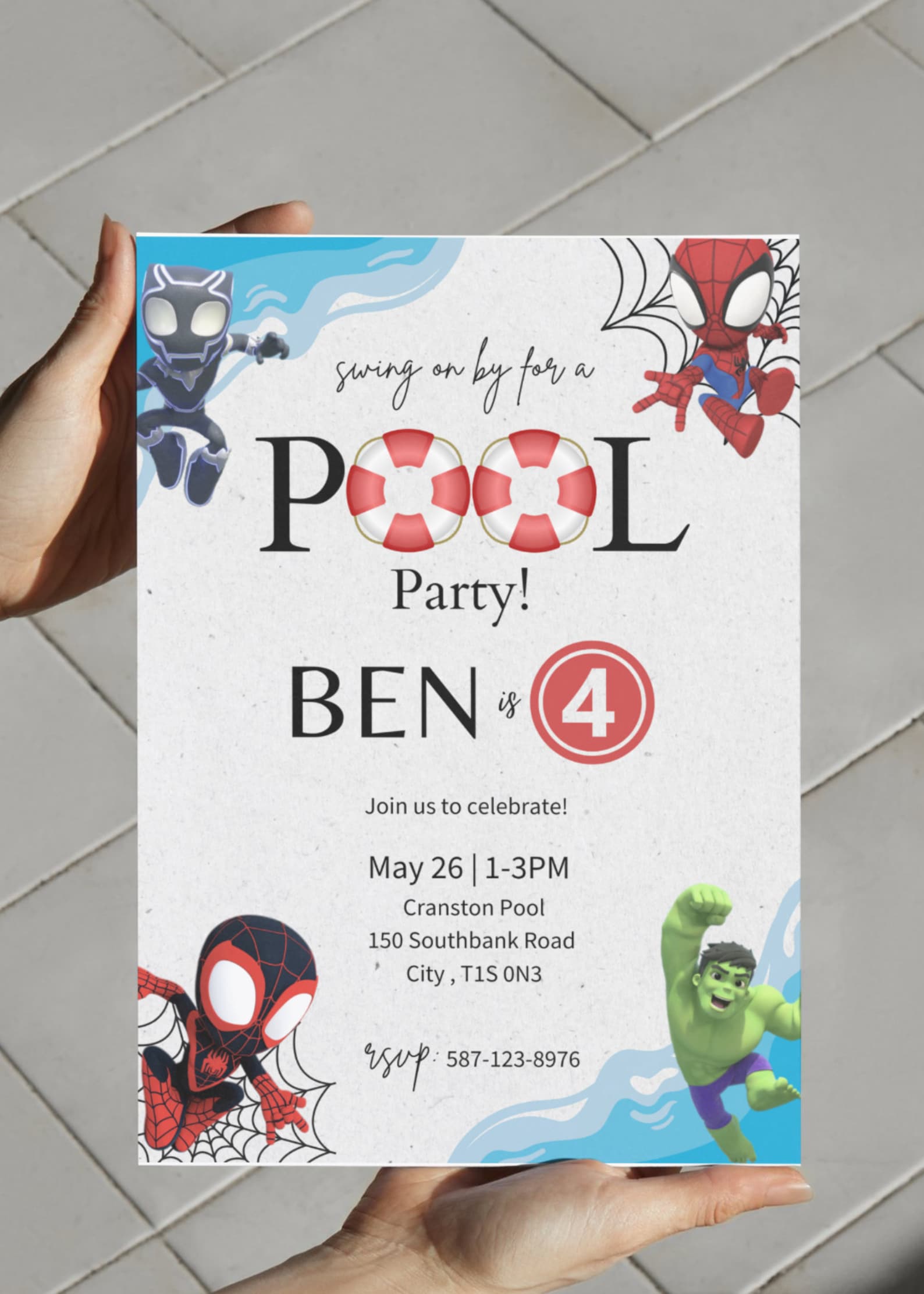 Spidey and Friends Pool Party Invitation, Personalized Invite ...