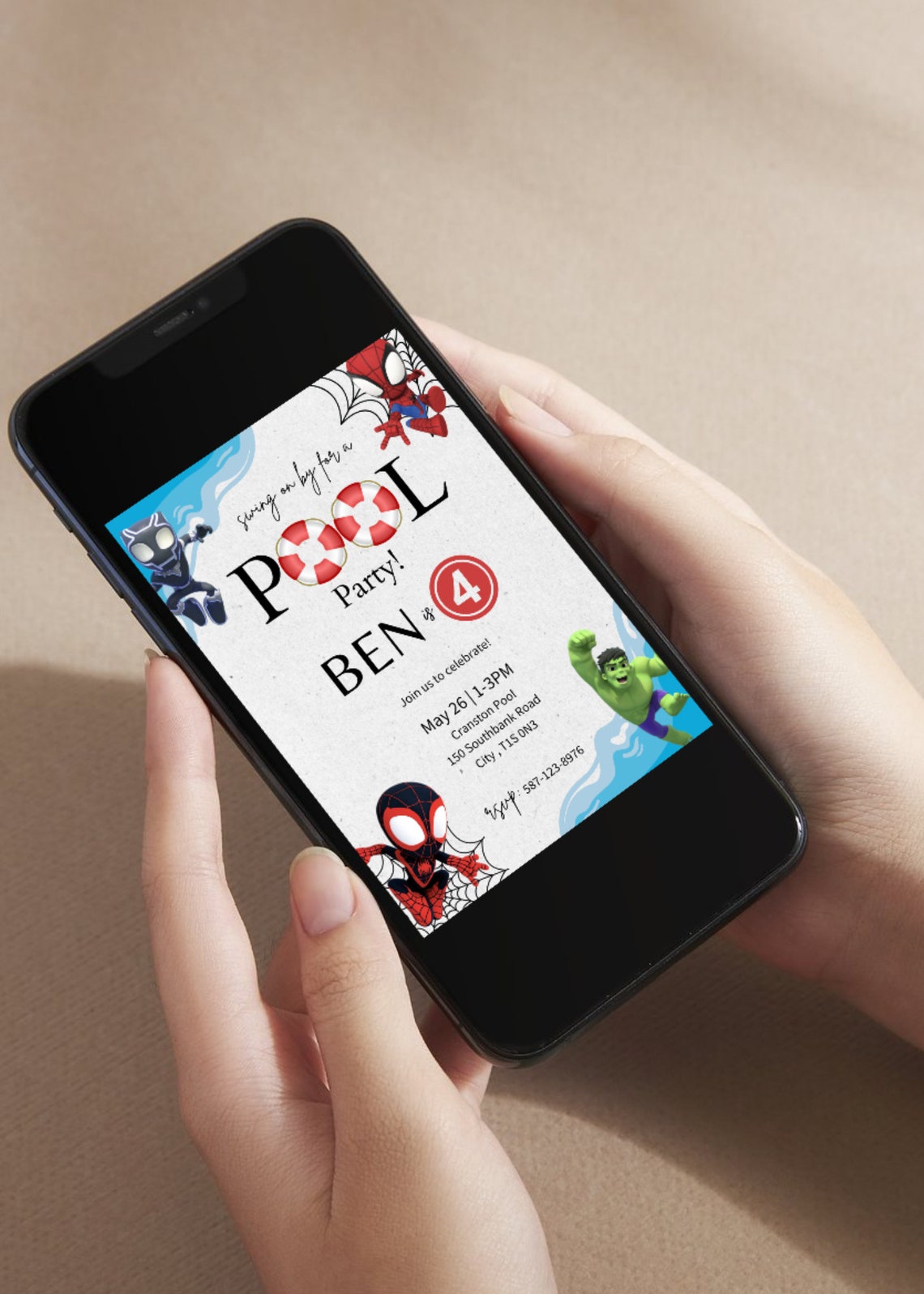 Spidey and Friends Pool Party Invitation, Personalized Invite ...