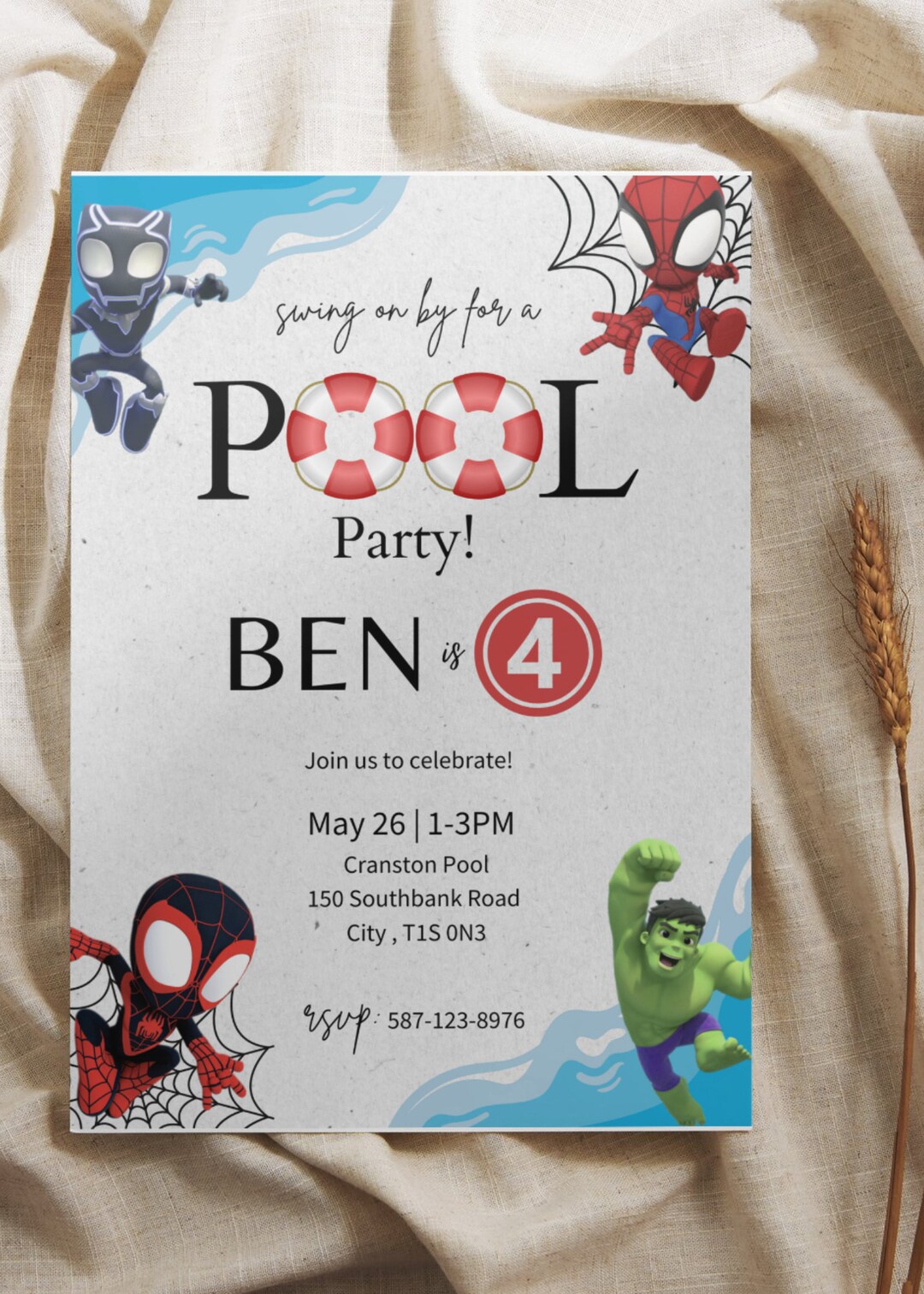 Spidey and Friends Pool Party Invitation, Personalized Invite ...