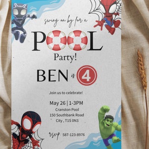 Spidey and Friends Pool Party Invitation, Personalized Invite ...