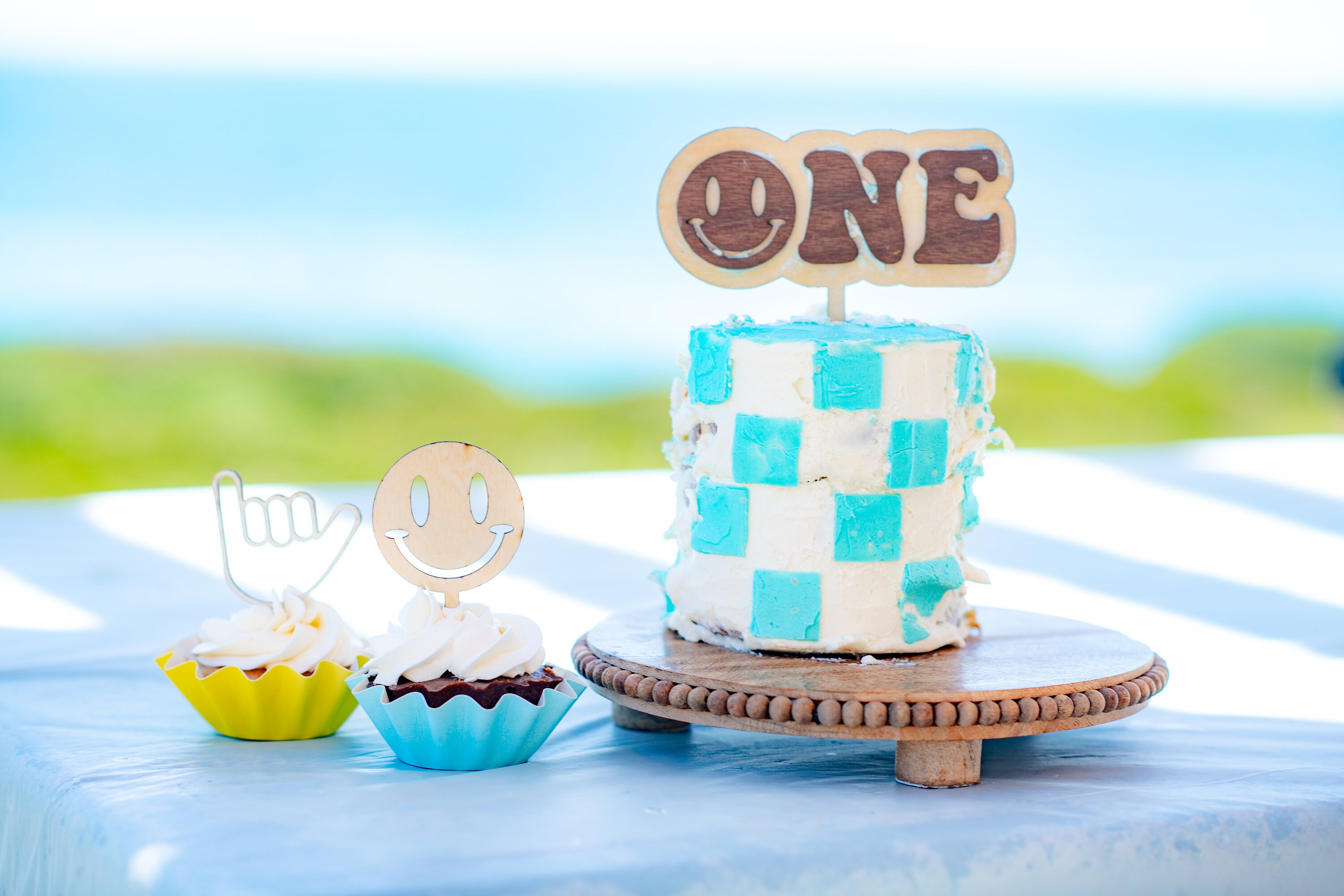 Wooden Cupcake Toppers Smiley Face and Shaka - Etsy