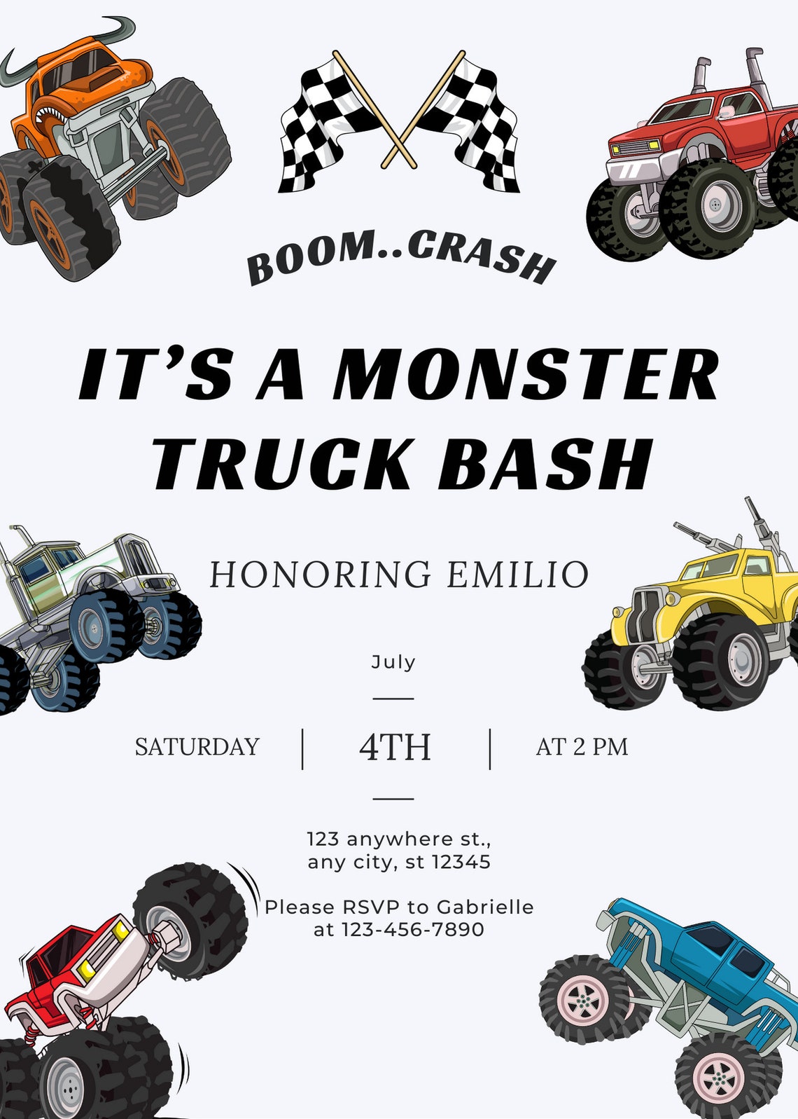Monster Truck Bash, Monster Truck Invitation, Bday Invite, Kids Party ...