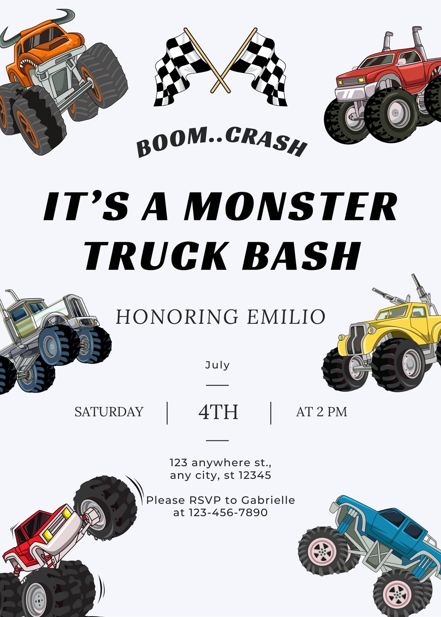 Monster Truck Bash, Monster Truck Invitation, Bday Invite, Kids Party ...