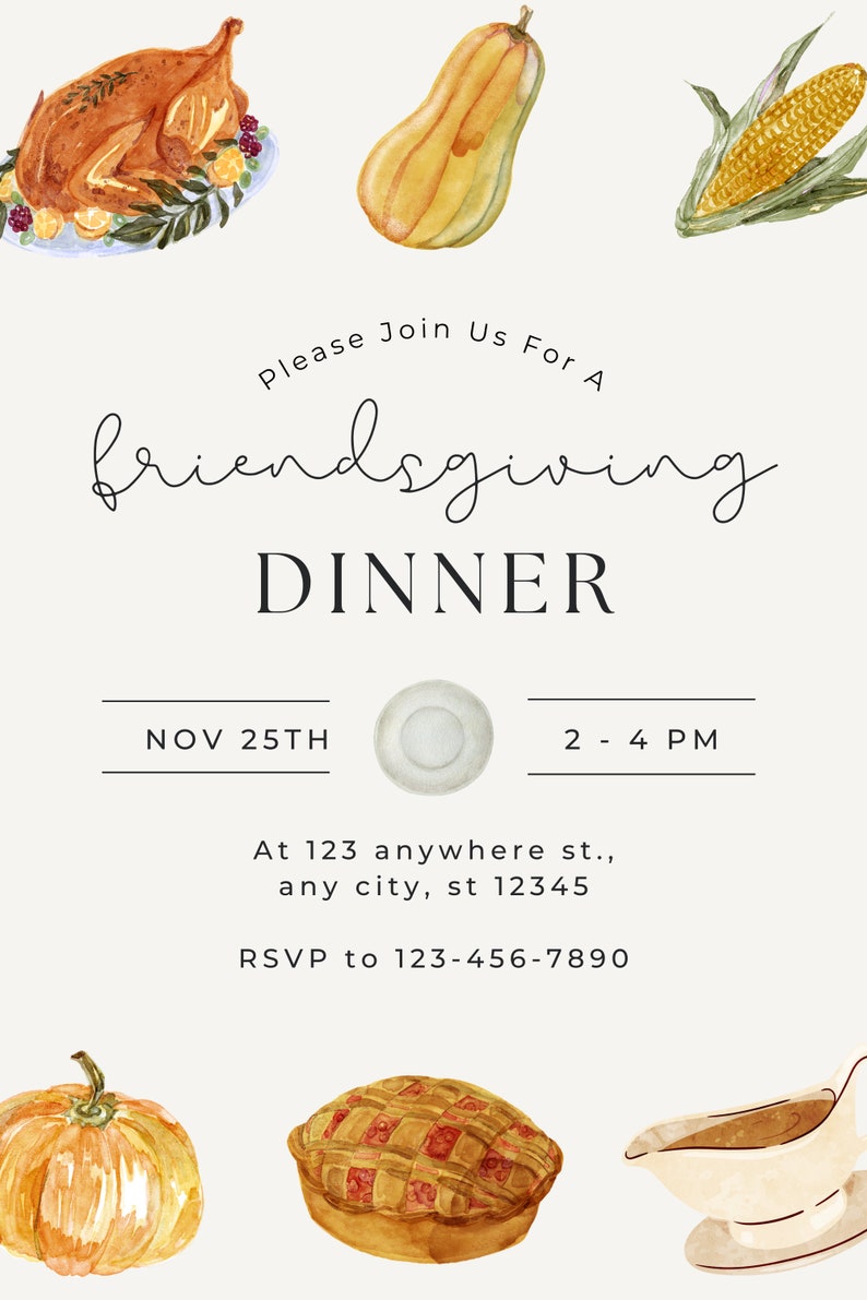 Friendsgiving/thanksgiving Dinner Invitation, Instant Download, Digital ...