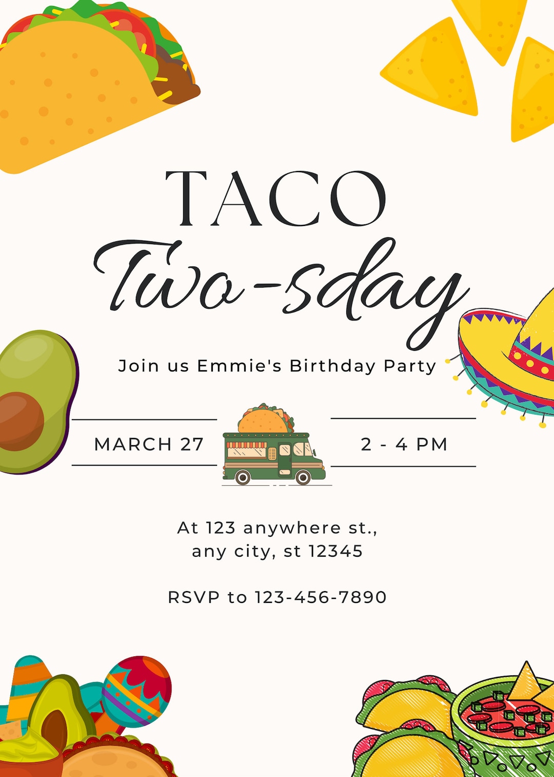 Taco Tuesday Invitation, Digital Invitation, Instant Download, Taco Two ...