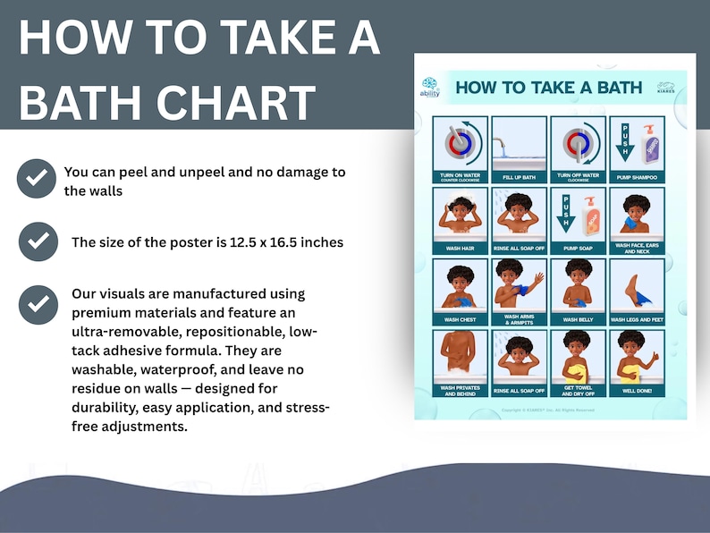 KIARES How to Take Bath - Visual Aids for Kids With Autism & ADHD ...