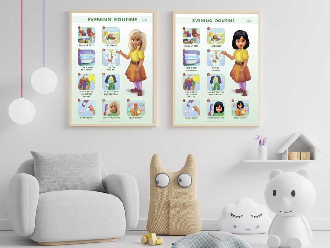 Visual Kids Evening Routine Chart: Bedtime Schedule Poster - Etsy