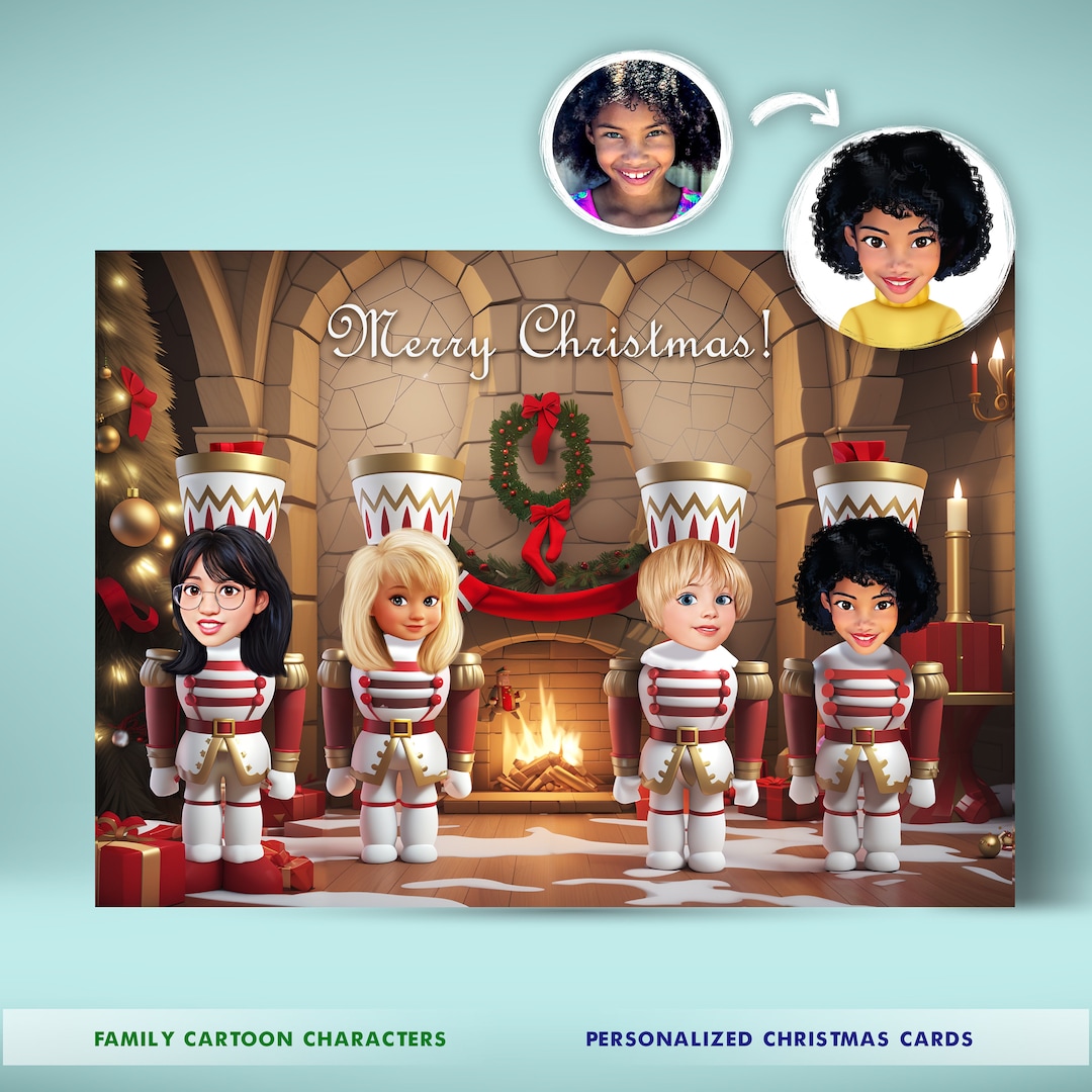 Custom Cartoon Christmas Card Family Cartoon Illustration - Etsy