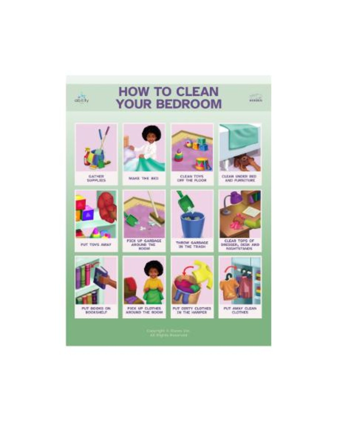 Toddler Bedroom Cleaning Routine Poster: Visual Aid for Autism & ADHD ...
