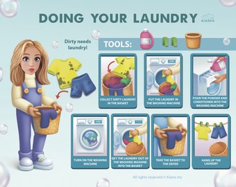 LAUNDRY LIFE SKILLS How to Do Laundry Sequence Adult Teen Visual Aid ...
