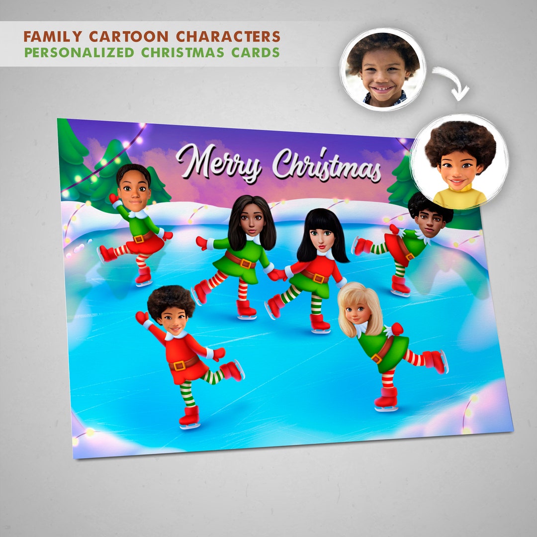 Personalized Christmas Card Custom Cartoon Portrait Family - Etsy