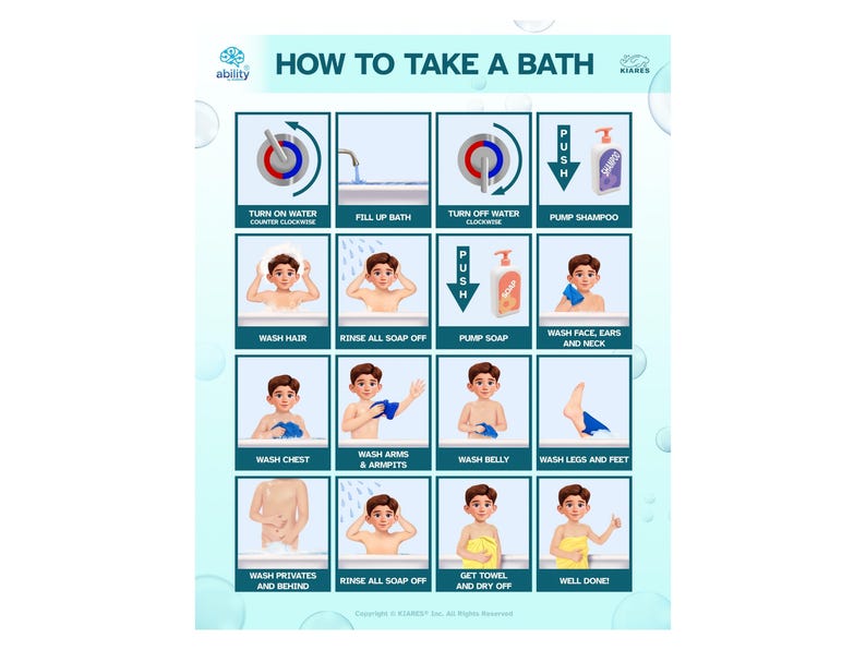 KIARES How to Take Bath - Visual Aids for Kids With Autism & ADHD ...