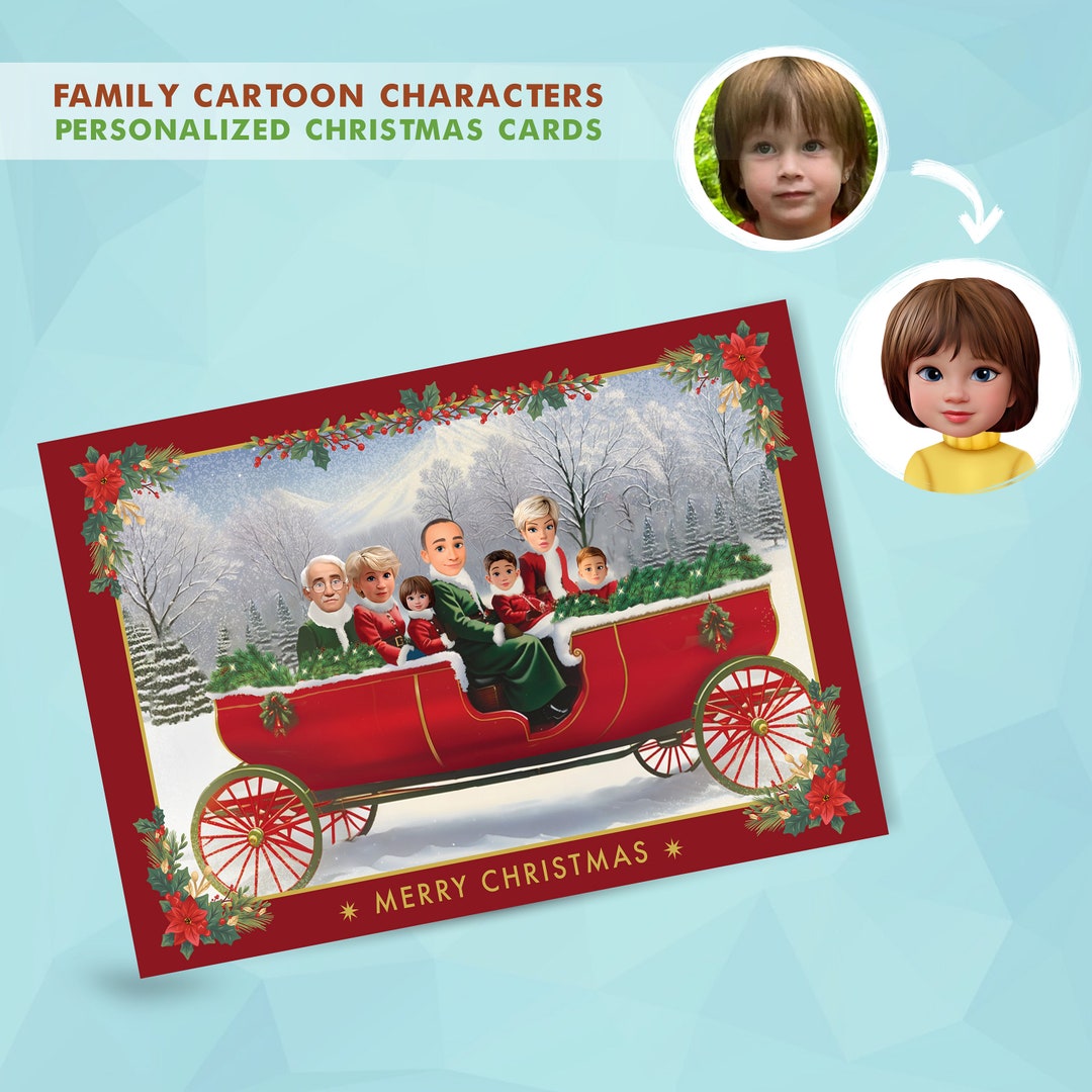 Custom Sleigh Ride Card Personalized Cartoon Picture - Etsy
