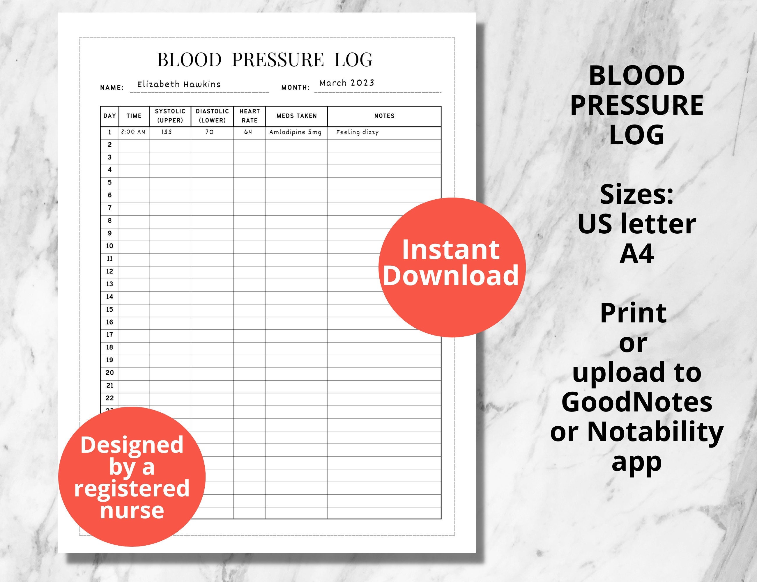 Blood Pressure Chart, Blood Pressure Log, Blood Pressure Tracker, Daily ...