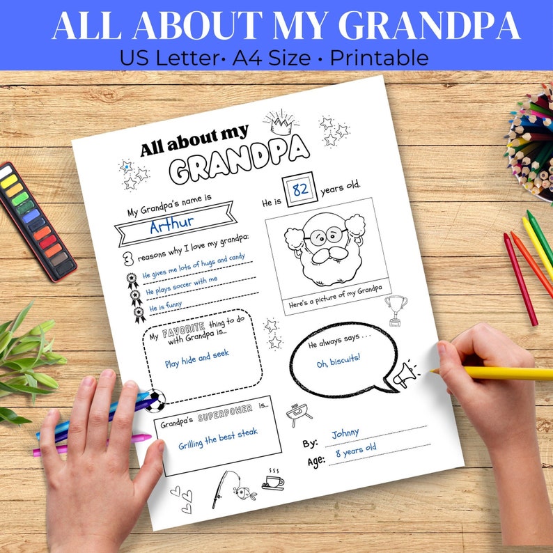 All About My Grandpa Printable, Grandparents Day Craft for Preschool ...