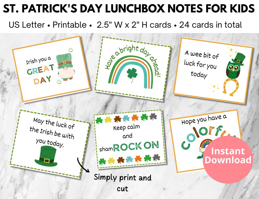Printable St. Patrick's Day Lunchbox Notes for Kids, Saint Patricks Day ...