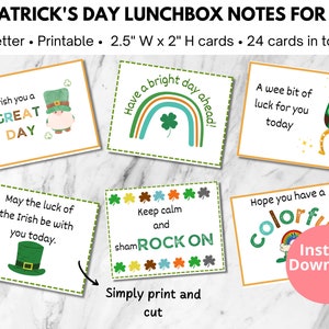 Printable St. Patrick's Day Lunchbox Notes for Kids, Saint Patricks Day ...