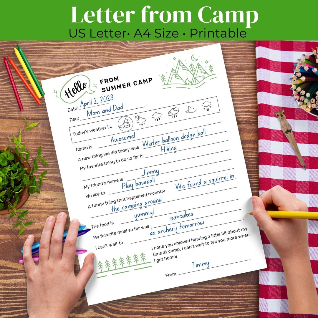 Summer Camp Letter Fill in the Blank Printable, Letter From Summer Camp ...
