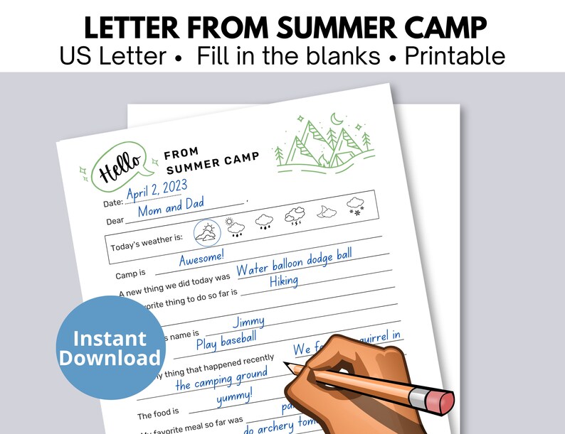 Summer Camp Letter Fill in the Blank Printable Letter From - Etsy