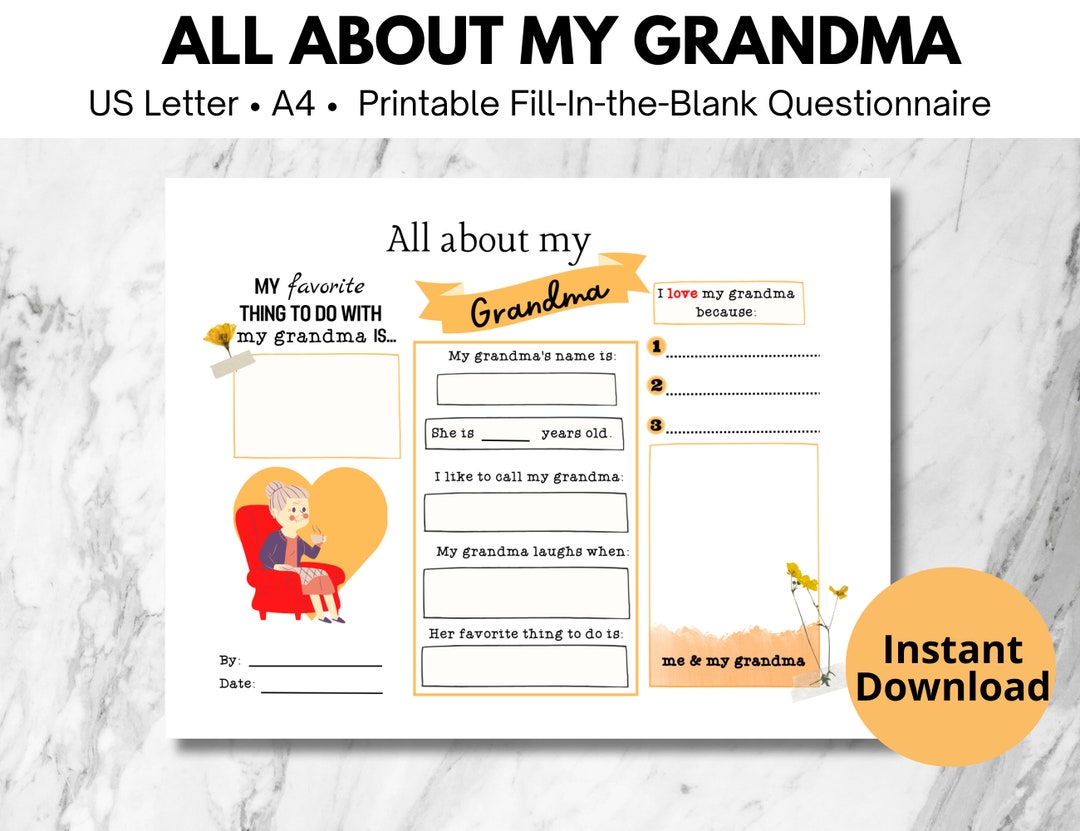 All About My Grandma Fill in the Blanks Questionnaire for Mother's Day ...