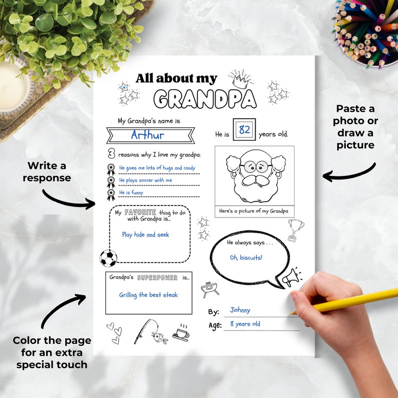 All About My Grandpa Printable, Grandparents Day Craft for Preschool ...