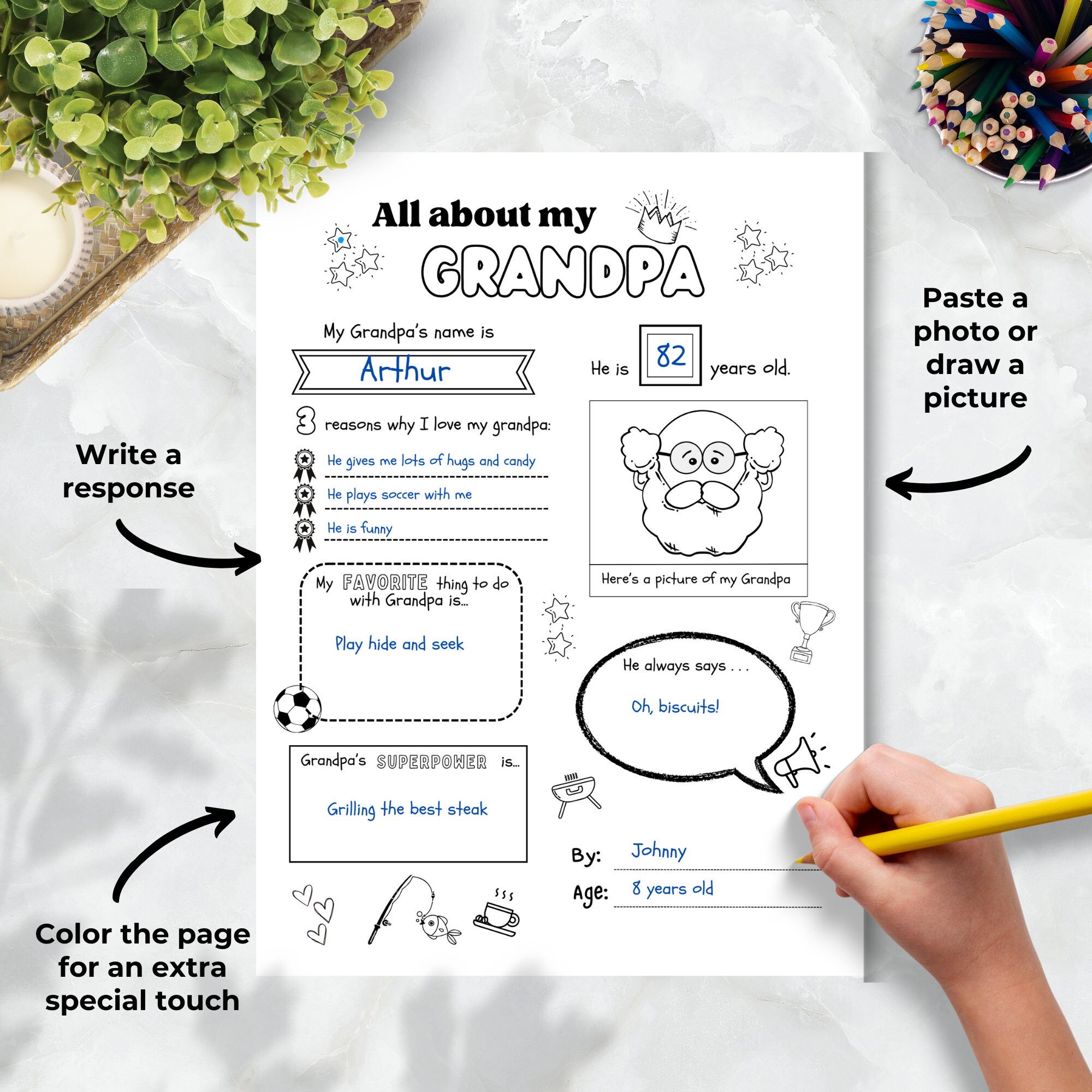 All About My Grandpa Printable, Grandparents Day Craft for Preschool ...