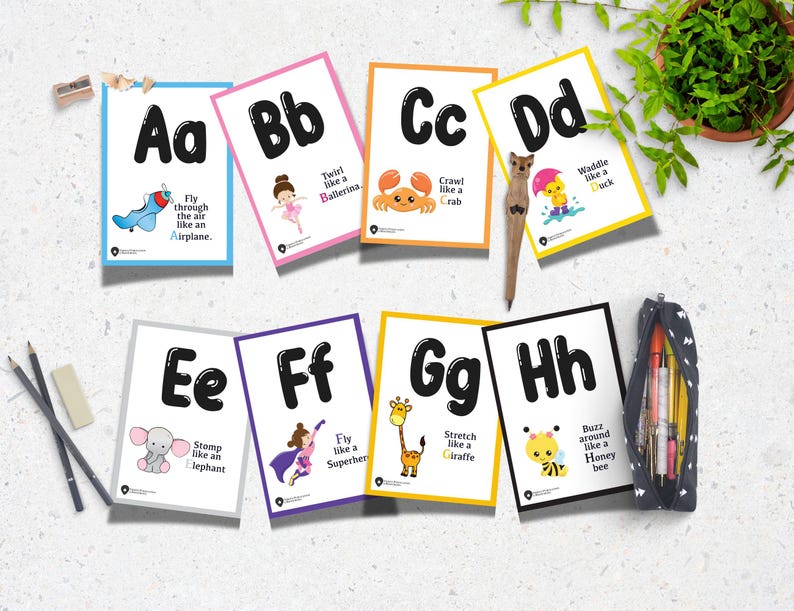 ABC Flash Cards Alphabet Movement Kinesthetic Cards for Kids Printable ...
