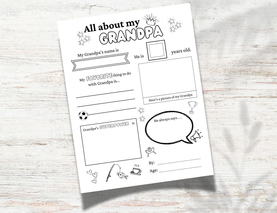 All About My Grandpa Coloring Placemat Gift for Grandpa Keepsake Craft ...