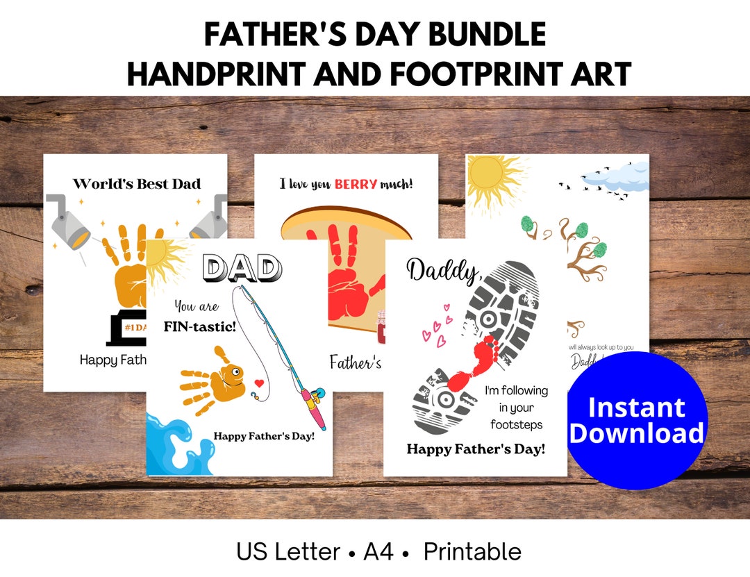 Fathers Day Handprint Footprint Art Bundle, Fathers Day DIY Gifts ...