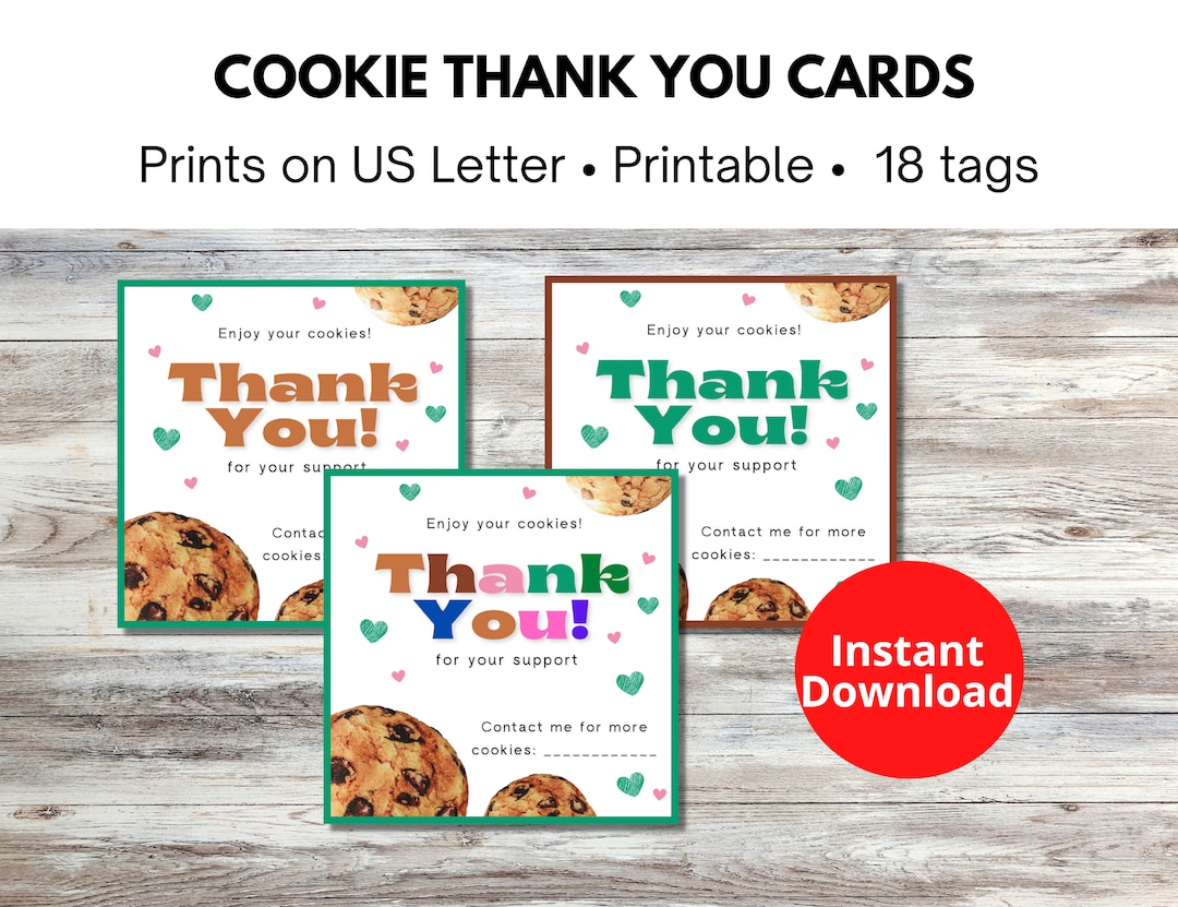 Cookie Thank You Card, Cookie Fundraiser, Printable Customer Delivery ...
