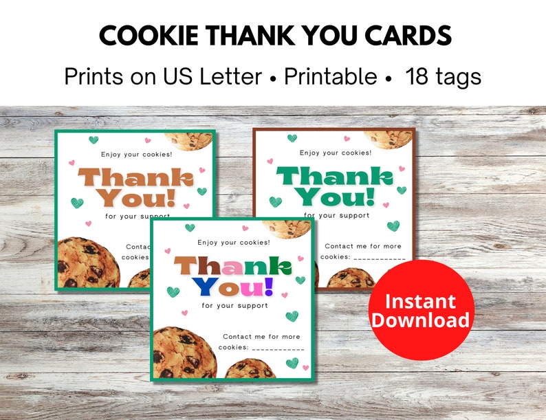 Cookie Thank You Card, Cookie Fundraiser, Printable Customer Delivery ...