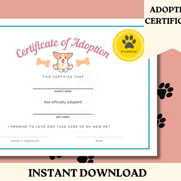 Stuffed Animal Adoption Certificate - Etsy