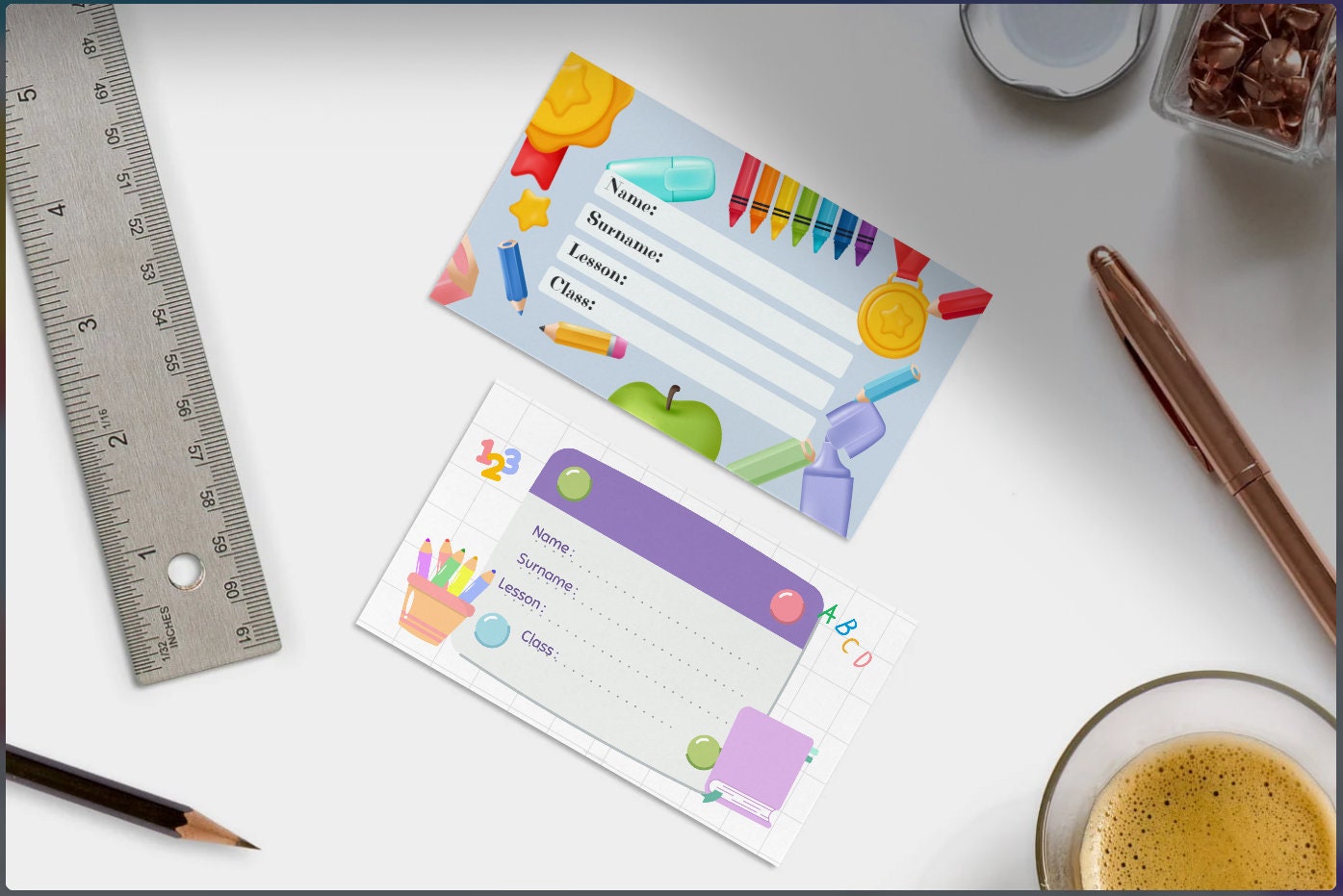 Printable School Tags | Back to School | Name, Surname, Lesson and ...