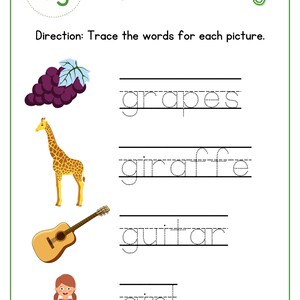 26 Printable Tracing Words Sheets | Colorful Illustrative A to Z Word ...