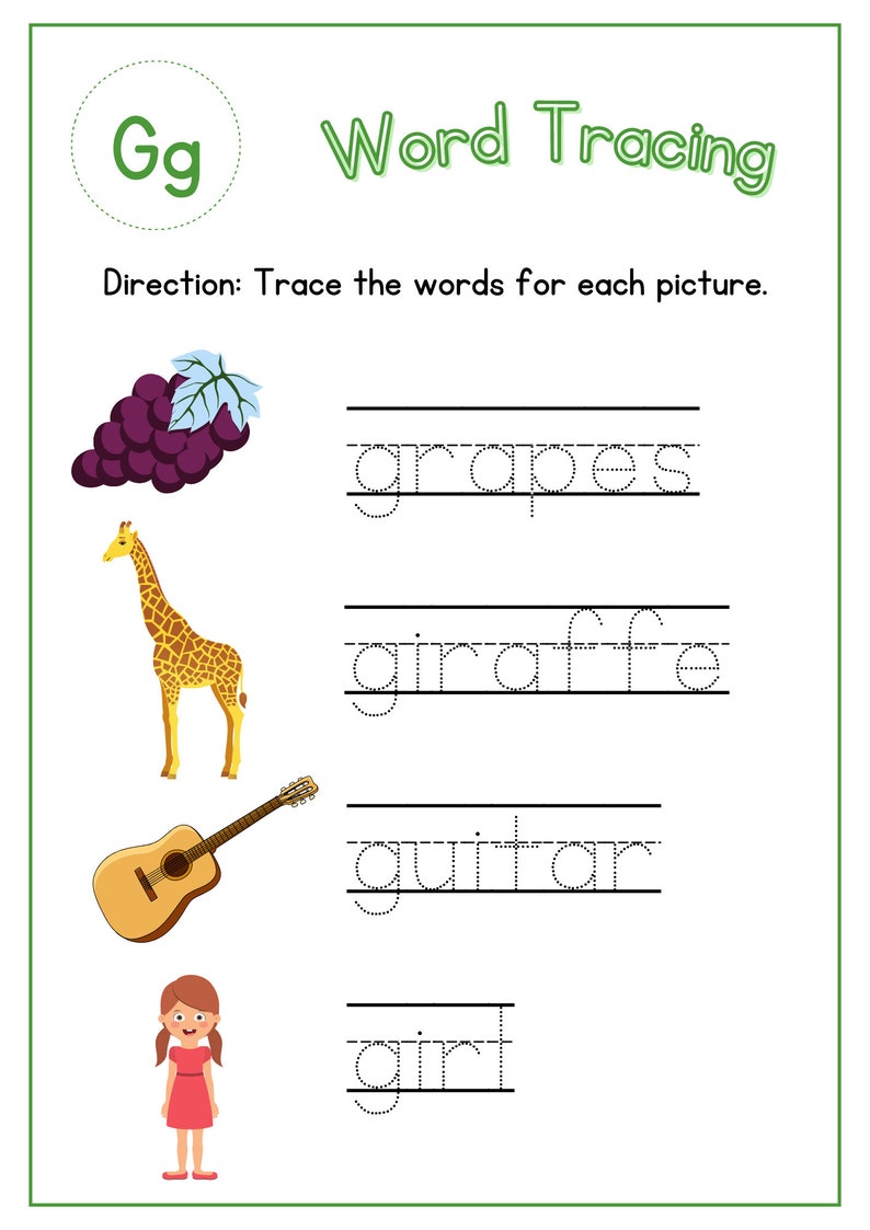 26 Printable Tracing Words Sheets | Colorful Illustrative A to Z Word ...