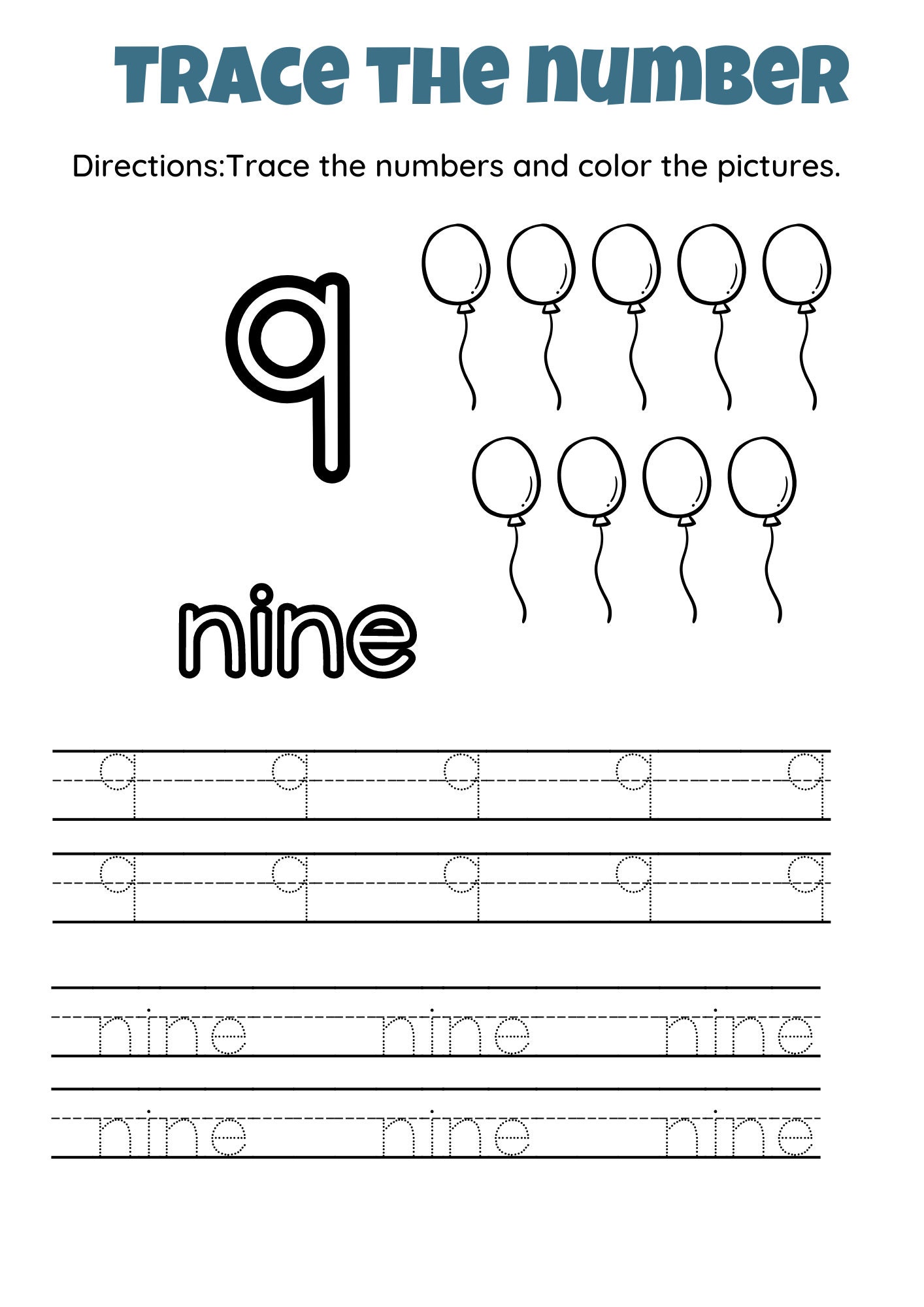 10 Printable Animated Trace the Numbers 1-10 Sheets Colour the Pictures ...