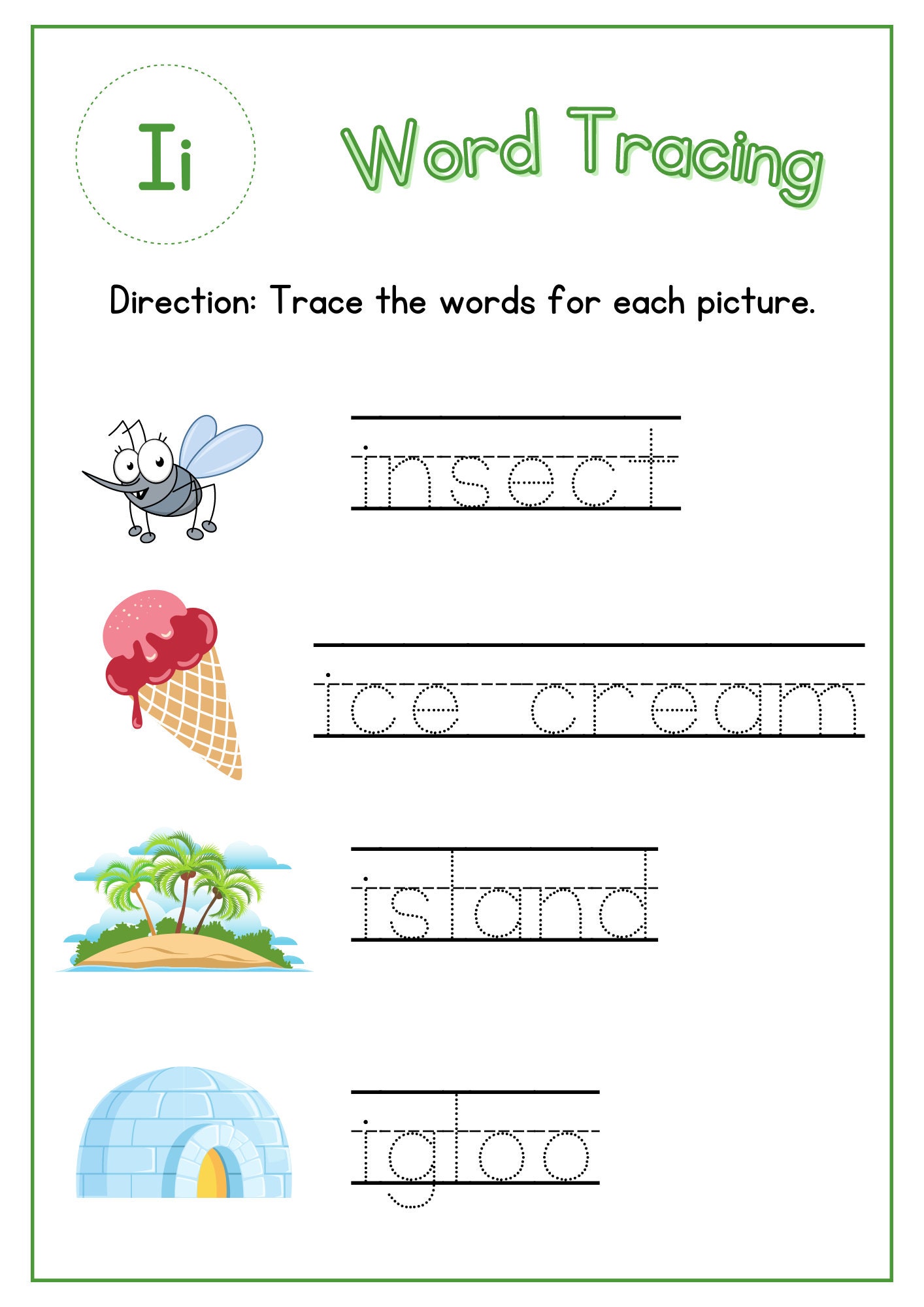 26 Printable Tracing Words Sheets Colorful Illustrative A to Z Word ...