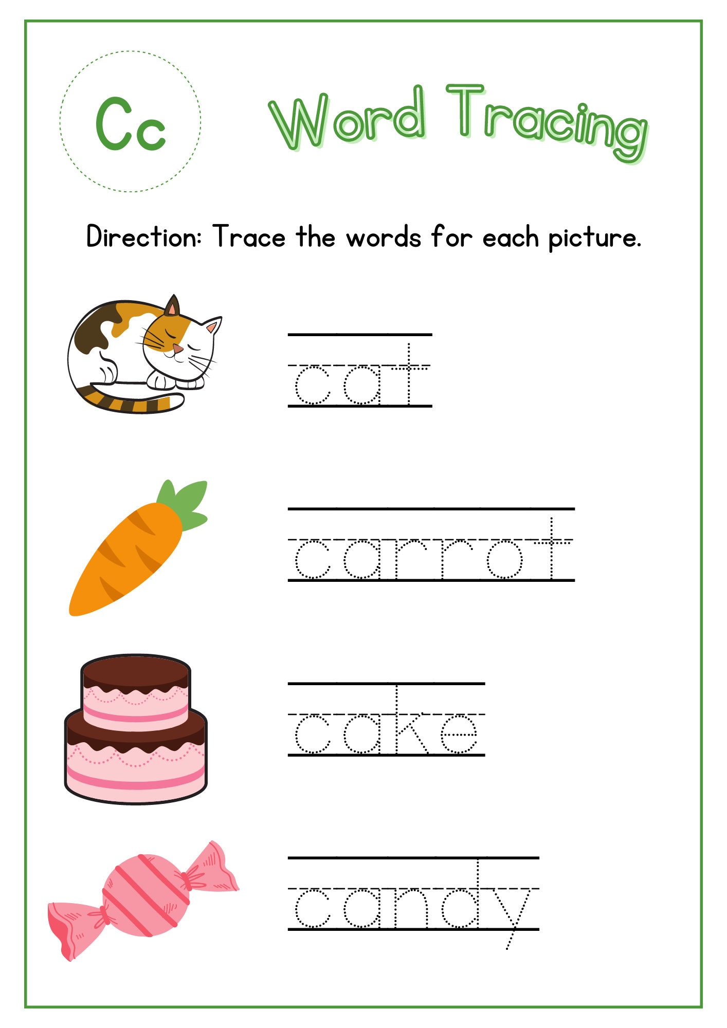 26 Printable Tracing Words Sheets | Colorful Illustrative A to Z Word ...