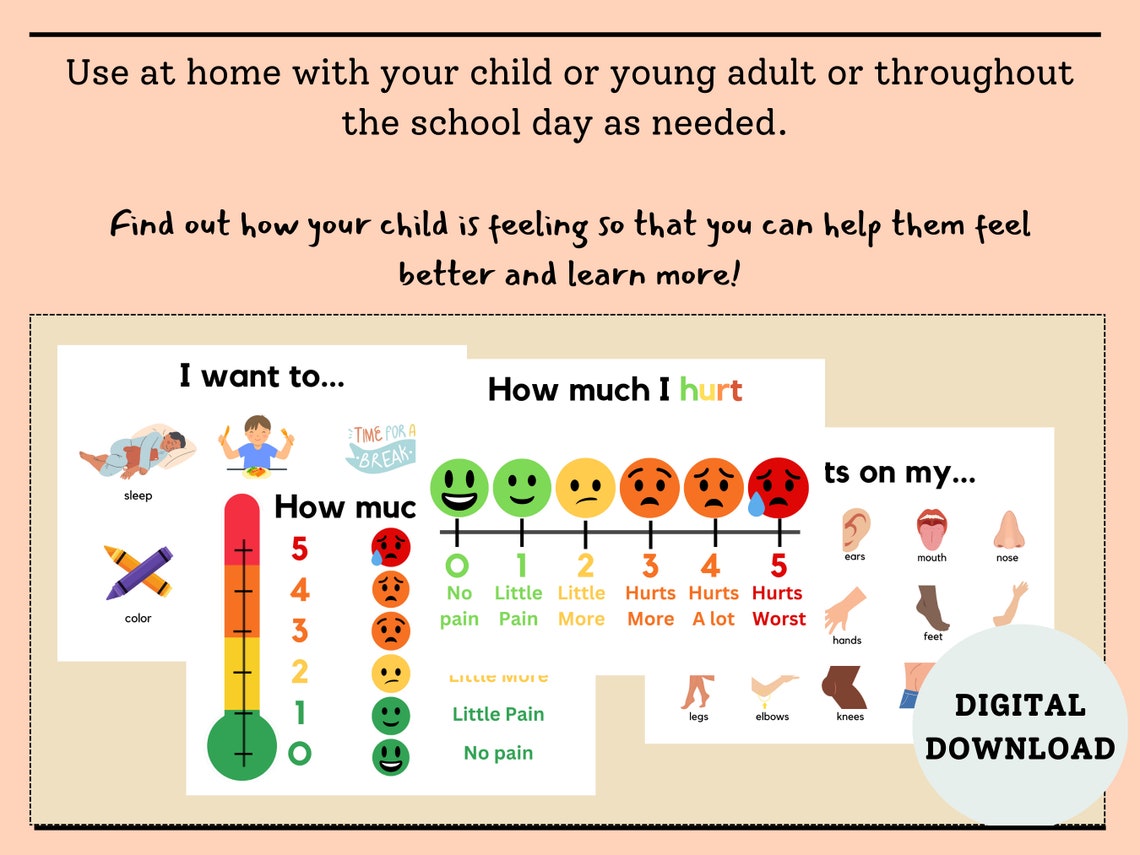 Pain Scale for Kids, Pain Thermometer // Special Needs, Nonverbal ...